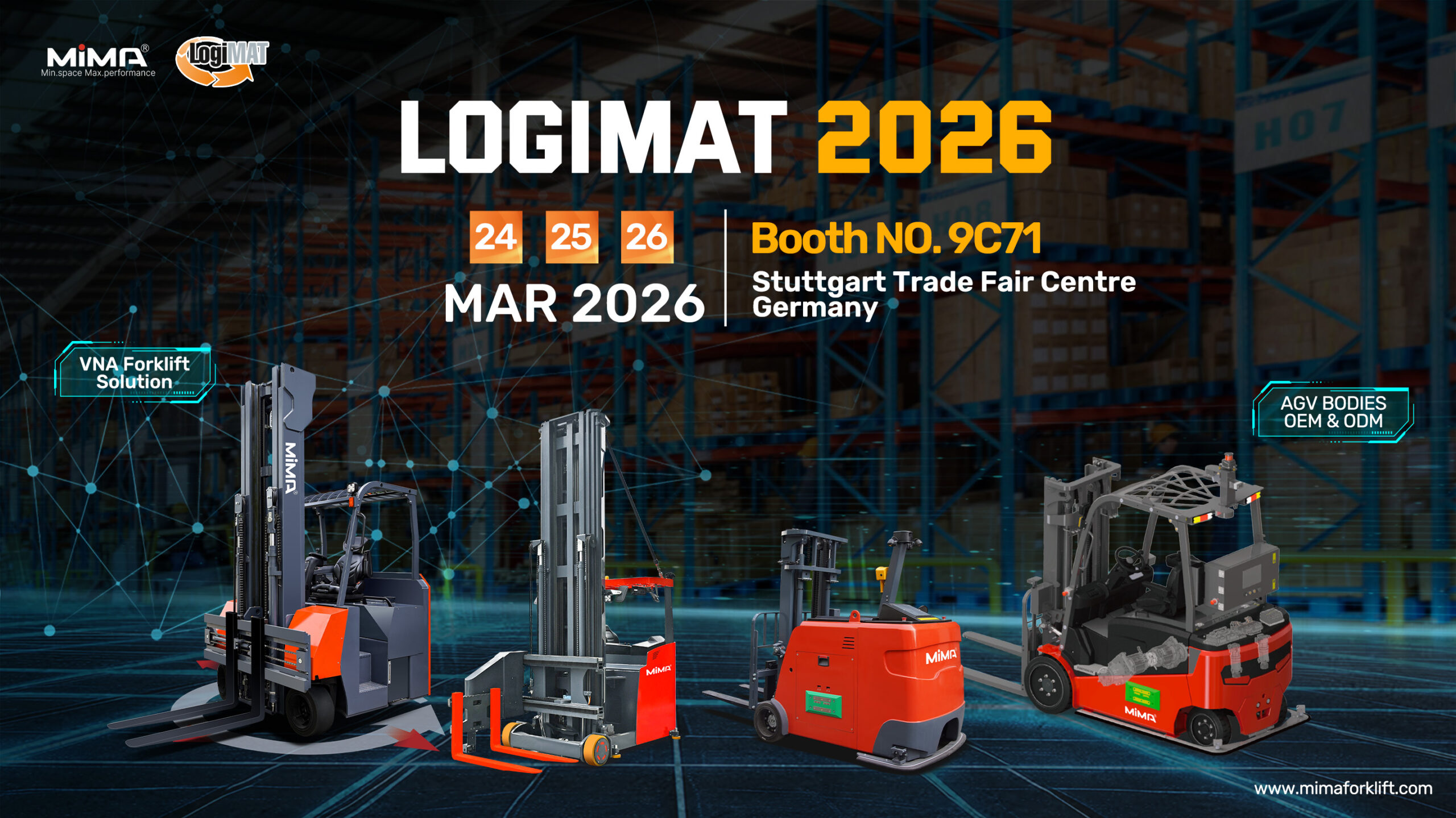 LogiMAT 2026 9번 홀 9C71 부스에서 MiMA 지게차 방문 - MiMA